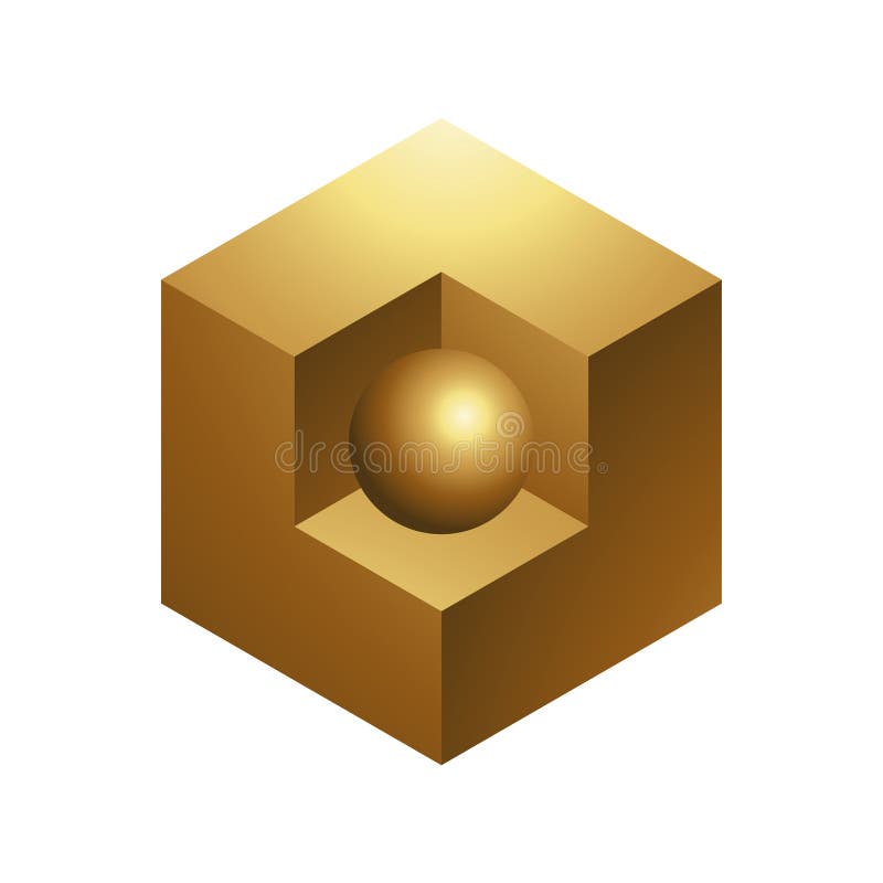 Golden Sphere and Cube on White Background Stock Vector - Illustration ...