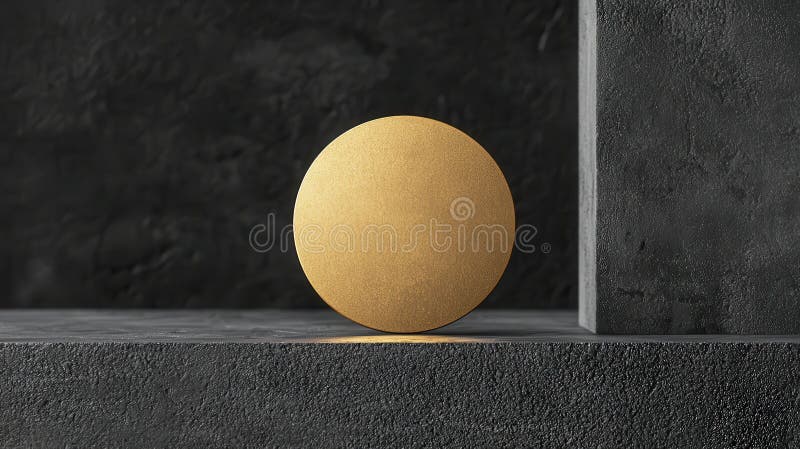 Golden Sphere Displayed on Dark Surface Minimalist Art Studio Setting ...