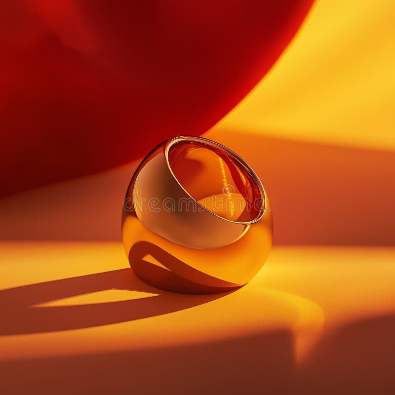 Golden Sphere with Dynamic Light and Shadows on Orange Surface Stock ...