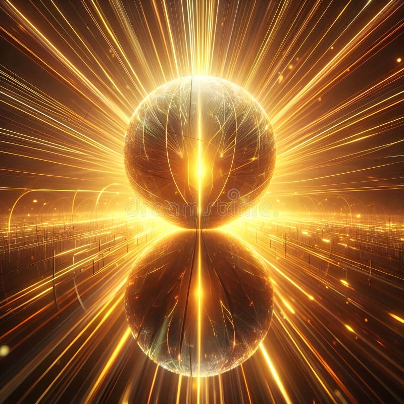 Golden Sphere Emitting Bright Light Rays and Reflecting on Surface ...