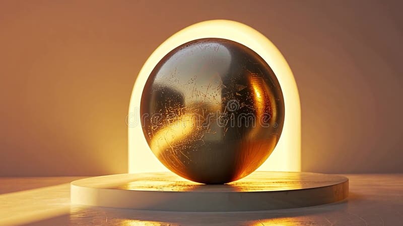 Golden Sphere Illuminated by Warm Light in a Serene Setting with a ...