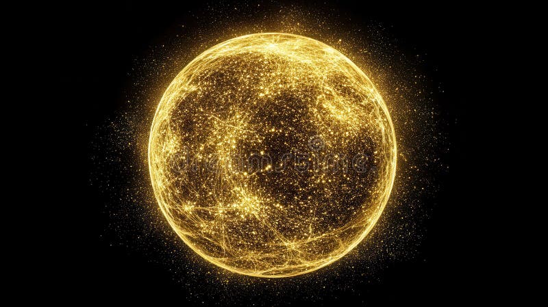 Golden Sphere Network a Glowing Abstract World of Connections and ...