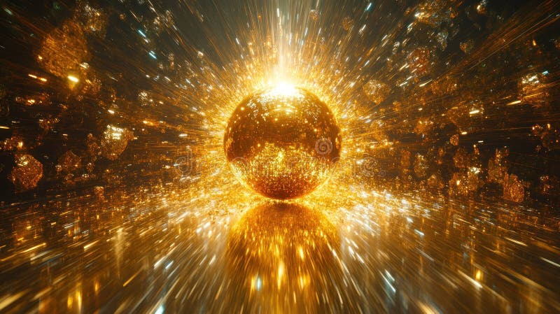 Golden Sphere Radiating Light, Abstract Design Stock Illustration ...