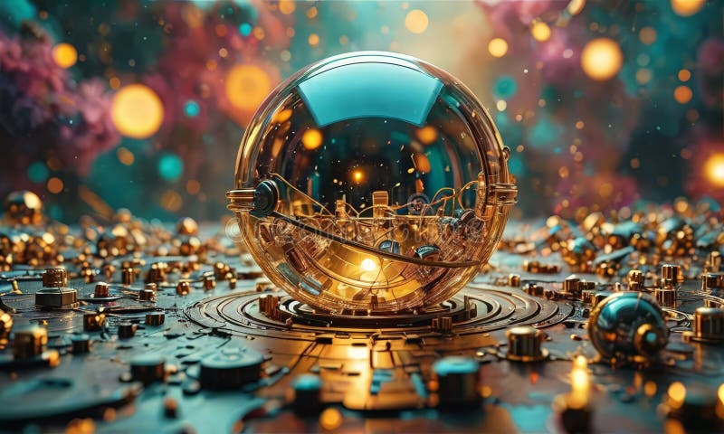 Golden Sphere with Reflective Surface is Surrounded by Multitude Small ...