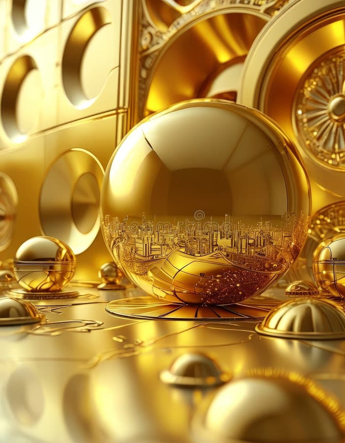Golden Sphere Surrounded by Many Shiny Spheres Stock Illustration ...