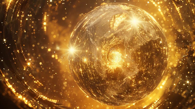 A Golden Sphere with Stars and Lights Stock Photo - Image of space ...