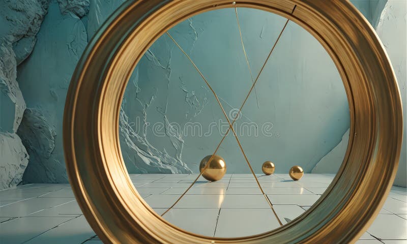 Golden Sphere is Suspended in Mid-air, with Two Additional Spheres ...