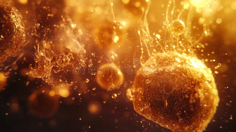 Golden Spheres Exploding in Liquid Amber Stock Illustration ...