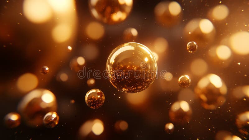 Golden Spheres Float in a Dark Amber Background Stock Illustration ...