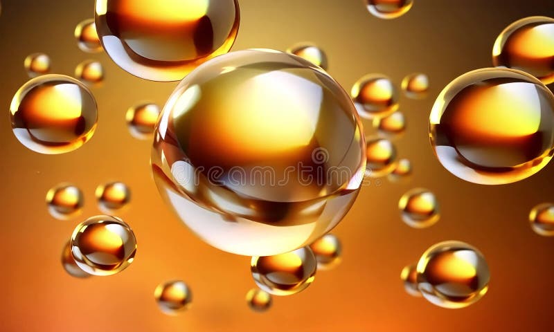 Golden Spheres Floating, Abstract Background, 3D Render, Science ...