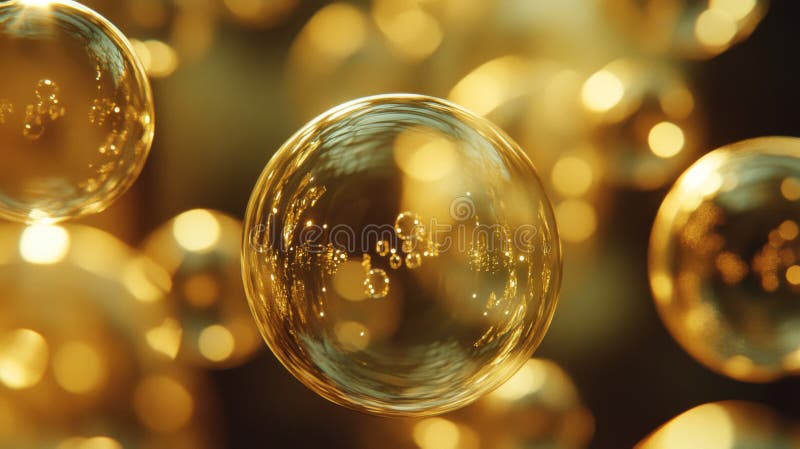 Golden Spheres with Light Reflections Creates a Visually Stunning Macro ...