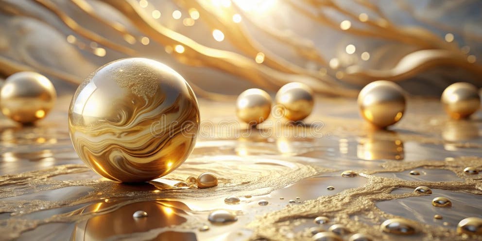 Golden Spheres Resting on a Shimmering, Textured Surface with Subtle ...