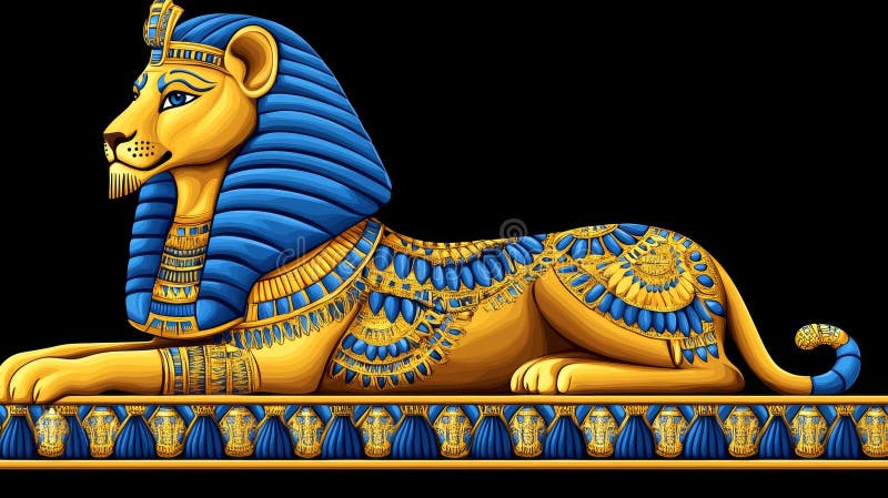 Golden Sphinx Statue on Blue Ornament, Egypt Wallpaper Background for ...