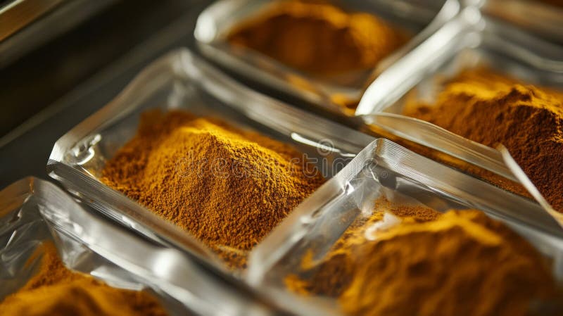 Golden Spice Powder Packets Ready for Distribution Stock Illustration ...