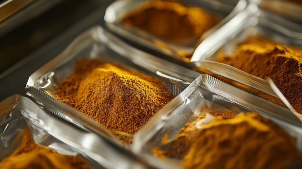 Golden Spice Powder Packets Ready for Distribution Stock Illustration ...