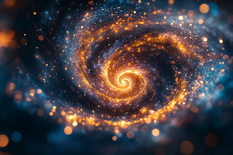 Golden Spiral Galaxy Glowing in Deep Space with Bokeh Effect, Perfect ...