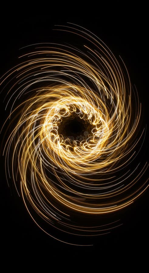 Golden Spiral Light Trails on Black Background Stock Illustration ...