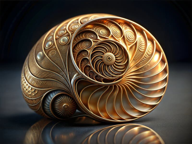 Golden Spiral Shell Intricate Design with Detailed Patterns and ...