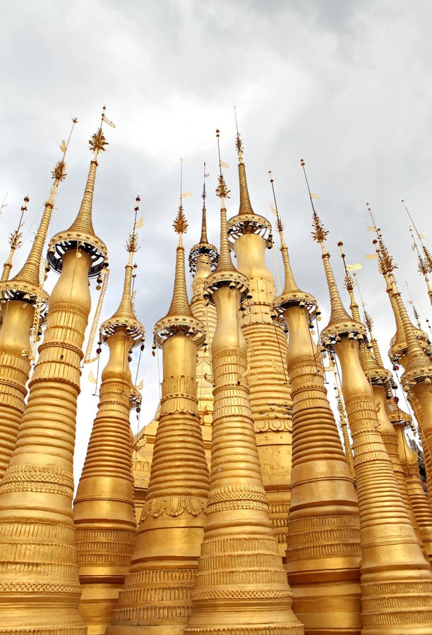 Golden Spires of Buddhist Temple Stock Image - Image of inthein ...