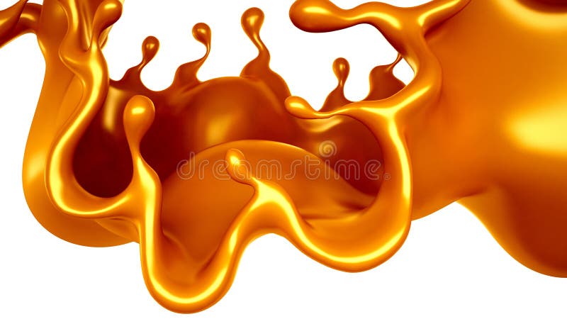 Golden Splash of Caramel on a White Background. 3d Illustration, 3d ...