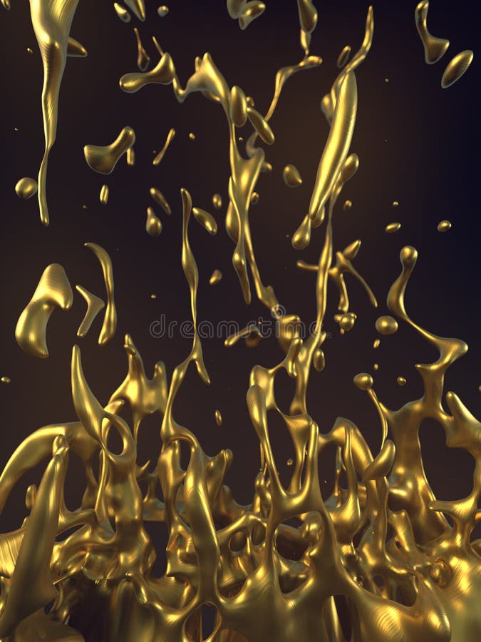 Golden Splash Isolated on Dark 3d Rendering Stock Illustration ...