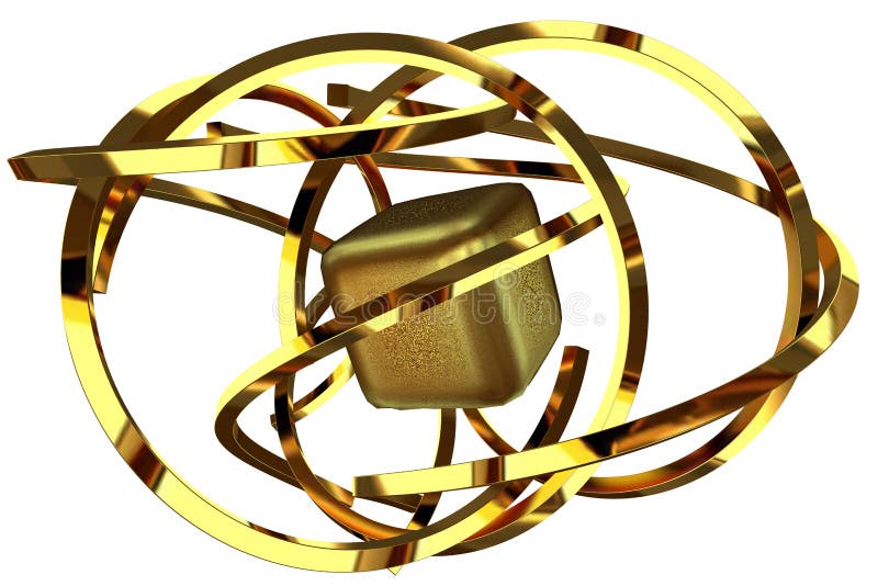 Golden Splines and Cube in Abstract Design. 3D Render Stock ...