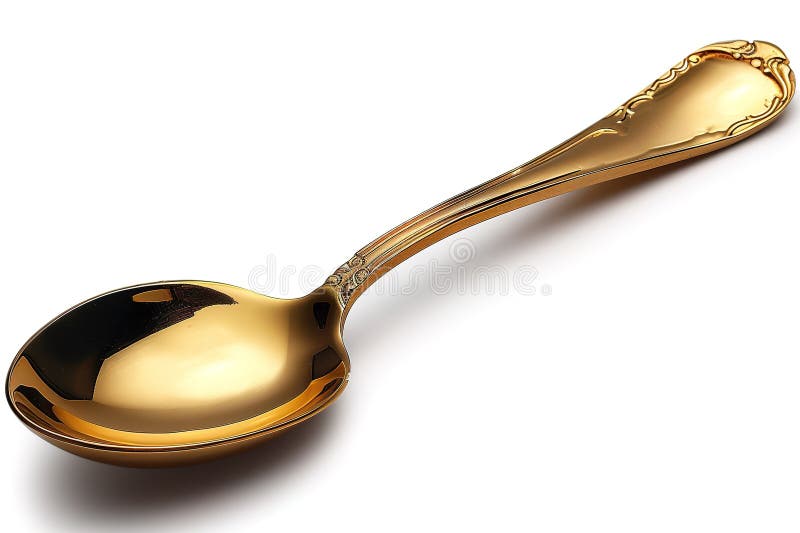 A Golden Spoon with a Handle, with a Simple Design and Shape on a White ...