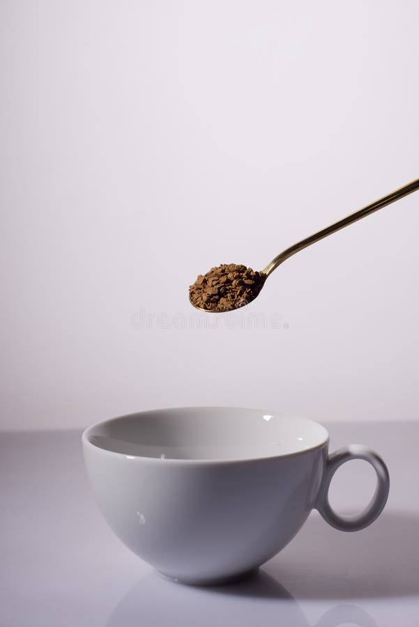 Golden Spoon Pouring Coffee Cup Grey Background Stock Photos - Free ...