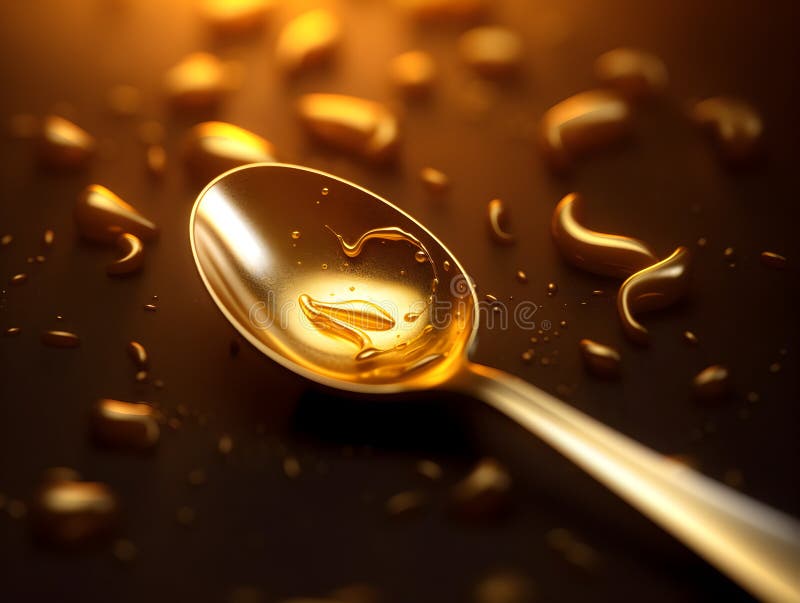 Golden Golden Spoon with Water Droplets Around it, AI Generated Stock ...