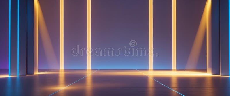 Golden Spotlight a Futuristic Stage with Dramatic Vertical Lighting ...