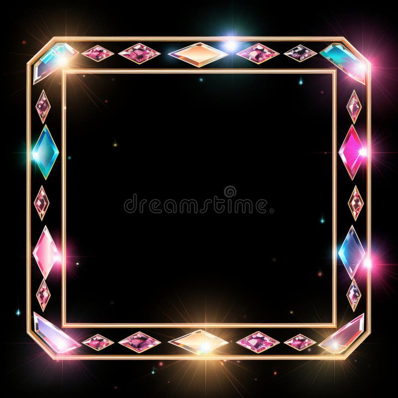 Golden Square Frame with Diamonds on a Black Background Stock ...