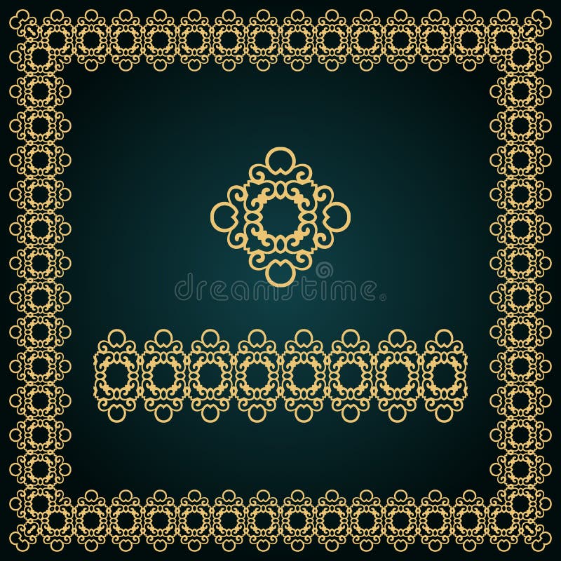 Golden Square Frame with Logo and Seamless Border. Stock Vector ...