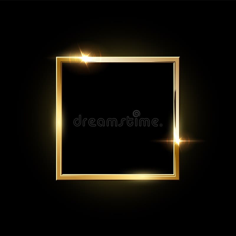 Golden Square Frame with Shadow Isolated on Black Background. Vector ...