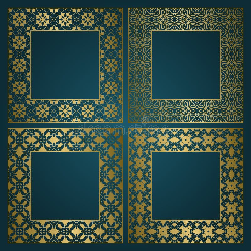 Golden Square Frames Set of Traditional Ornament Borders Stock Vector ...