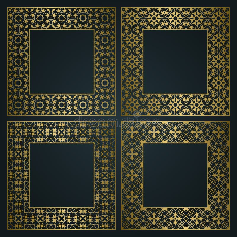 Golden Square Frames Set of Traditional Ornament Borders Stock Vector ...