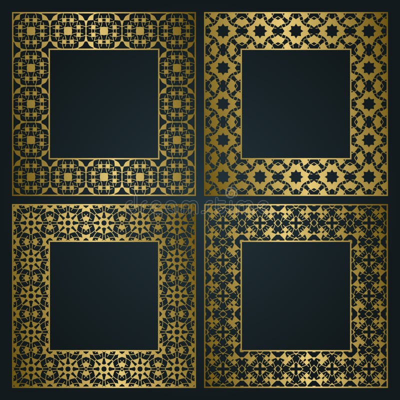 Golden Square Frames Set of Traditional Ornament Borders Stock Vector ...