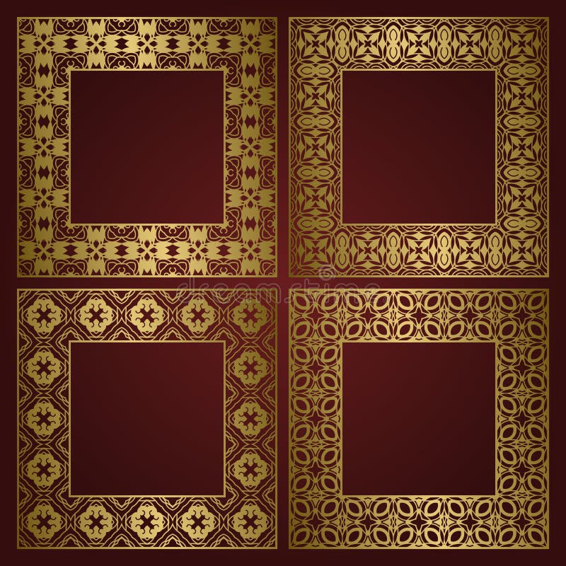 Golden Square Frames Set of Traditional Ornament Borders Stock Vector ...
