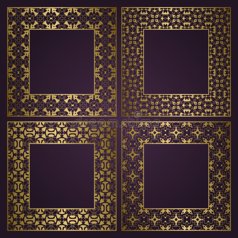 Golden Square Frames Set of Traditional Ornament Borders Stock Vector ...