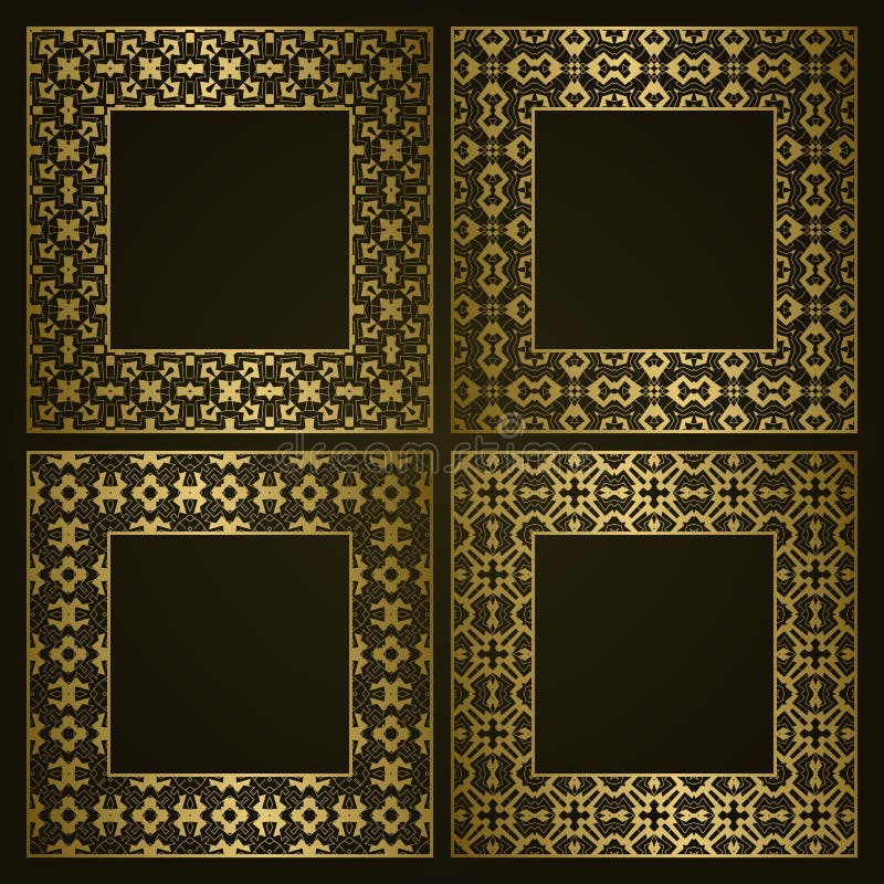 Golden Square Frames Set of Traditional Ornament Borders Stock Vector ...