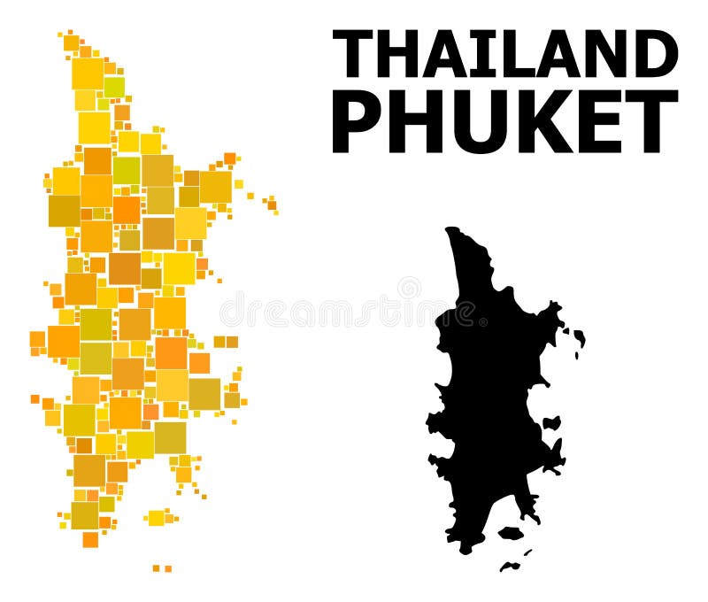 Golden Square Mosaic Map of Phuket Stock Illustration - Illustration of ...