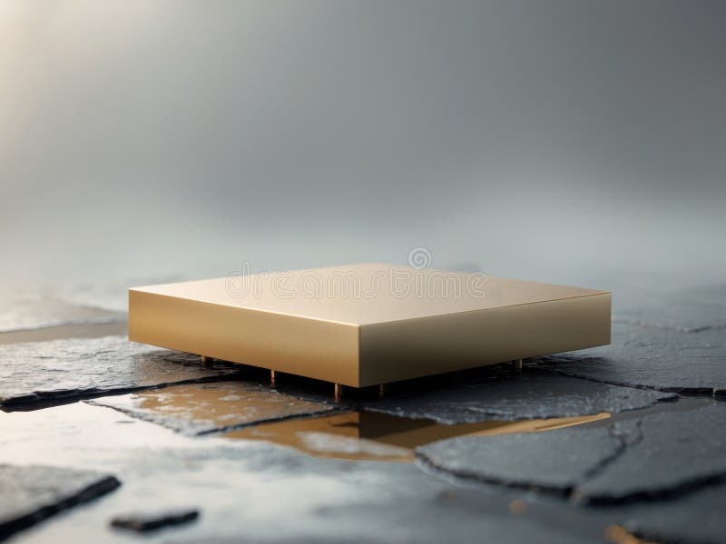 Golden Square Platform on Dark Wet Stone Stock Image - Image of damp, dark: 367035809