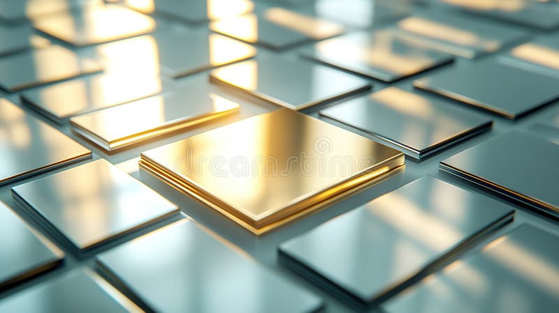 Golden Square among Silver Squares, Reflecting Light Stock Illustration ...