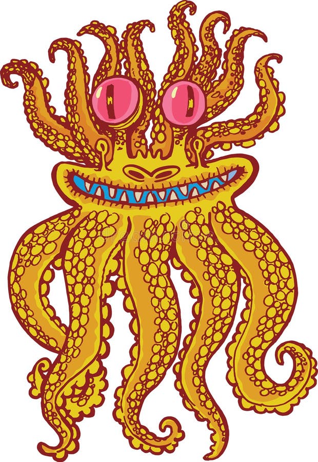 Golden Squid Kings the Depths Stock Vector - Illustration of gold ...