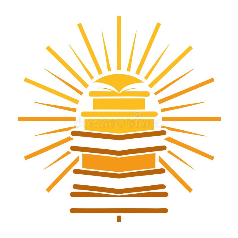 Stack of Books with Sun Rays Logo - Education and Knowledge Concept ...