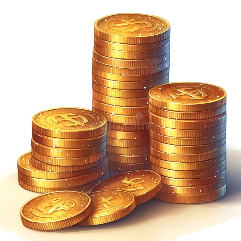 Golden Stack on Coins Money Watercolor Paint for Business Card Decor ... Golden Stack on Coins Money Watercolor Paint for Business Card Decor ...