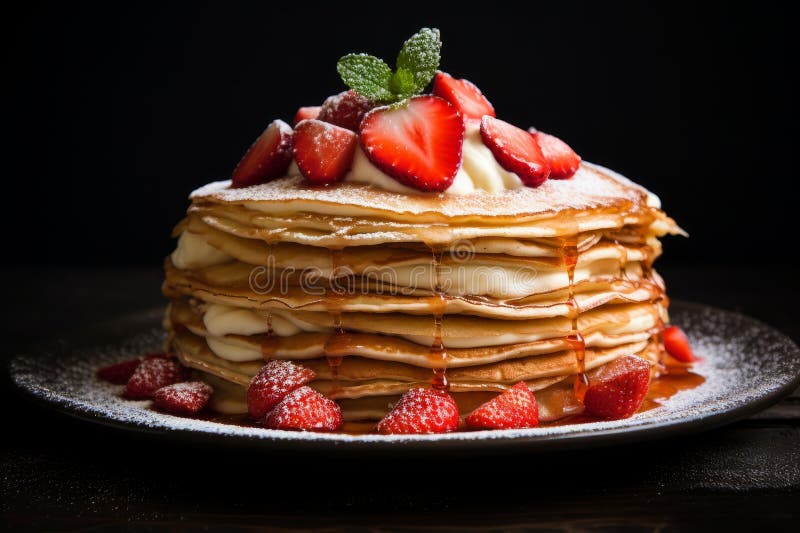 Stack of Crepes on Kitchen Table. Pancakes for Breakfast, Food ...