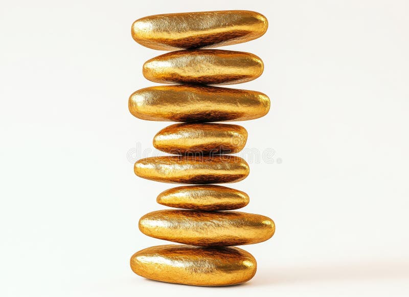 A Golden Stack of Rocks is Depicted on a White Surface, Alongside a ...