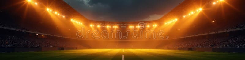 Golden Stadium Lights Cast Long, Dramatic Rays Across the Dark Expanse ...