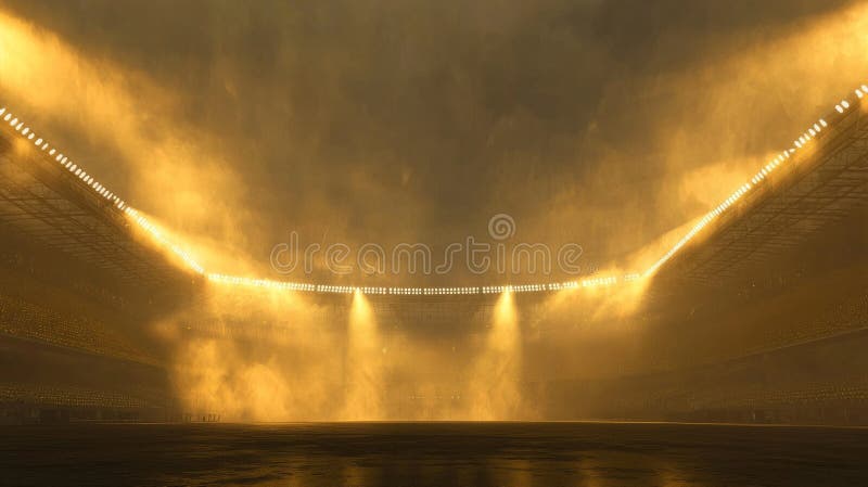 Golden Stadium Lights with Dynamic Beams in a Nighttime Setting Stock ...