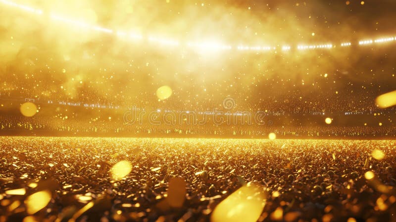 Golden Stadium Lights Emit Dynamic Rays during the Event. Stock Image ...